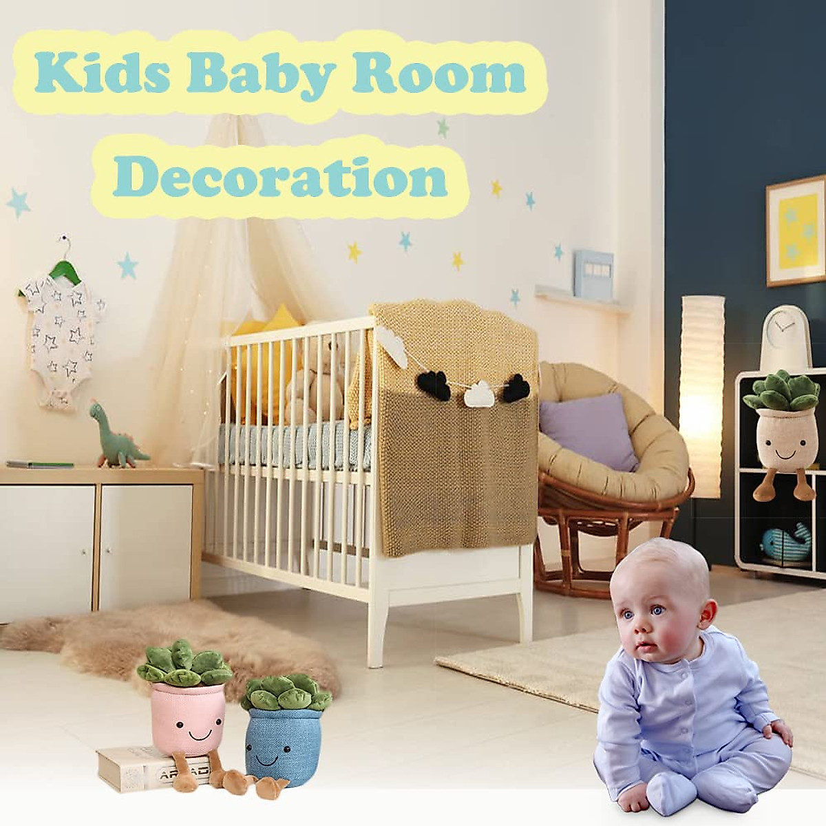 CHELEI2019 9.8" White Succulent Potted Plush,Funny Xmas Stuffed Succulent Plant Toy Gifts