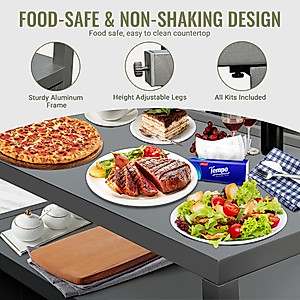 Domi Outdoor Kitchen Series, Modular Kitchen Island Counter with Whole Aluminum Finish & Shelf & Wall Hanging & Countertop & Storage Box & Cover, BBQ Grill Table for Deck Patio, Dark Gray