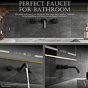 SMALIIBUSS Wall Mount Faucet,Black Wall Faucet Mounted Bathroom Sink Faucets,Double Handle 3 Hole Wall Mount Tub Faucet,Lavatory Basin Sink Mixing Faucet with Rough in Valve.
