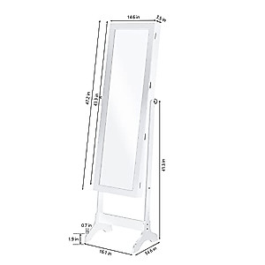 Lockable Jewelry Armoire Large Jewelry Cabinet with Standing Mirror Jewelry Holder Organizer Storage, 4 Angle Adjustable (White)