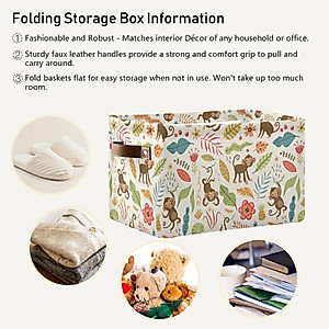 Kigai Collapsible Storage Basket with Handles, Cute Monkeys Canvas Fabric Storage Bins Toys Clothes Organizer for Bedroom, Nursery, Shelves, Closets (1PACK)