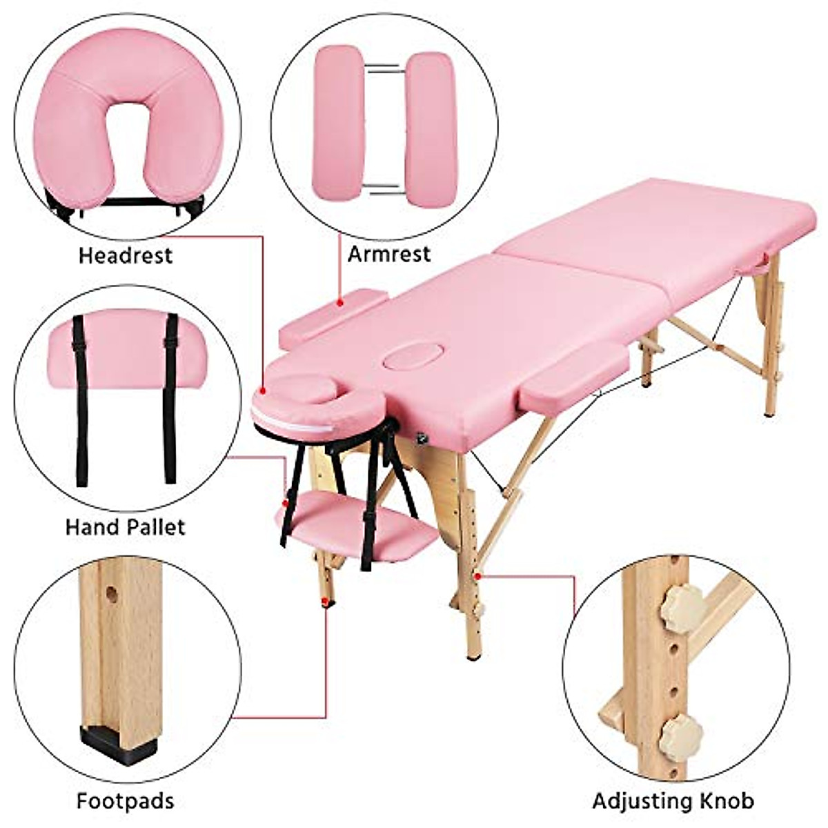 Yaheetech Spa Bed Portable Lash Bed Massage Bed Foldable Spa Tables Adjustable 2 Fold with Non-Woven Bag, Pink