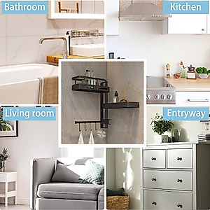 PLHG Shower Caddy, 3 Tier Rotating Adhesive Bathroom Shower Organizer, with 5 Hooks Rustproof Stainless Steel Shower Shelves Rack, Kitchen Spice Rack Countertop Storage No Drilling Wall Mounted Rack