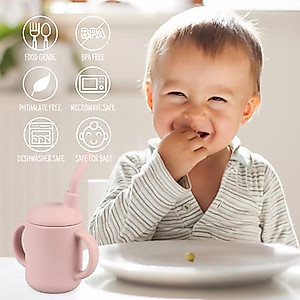 Mintlyfe Baby Trainer Cup, Silicone Training Cup with Handles Lid and Straw, BPA-Free, Unbreakable, Spill Proof and Non-Slip Handles Sippy Cup for Toddlers, 4 oz, Pack of 2, (Mauve & Blush)