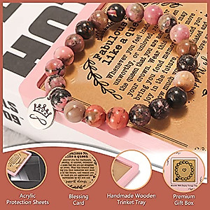 Sensi Blue 50th Birthday Gifts for Women, Happy 50th Birthday Gifts For Mom Auntie Grandma Wife Friend Sister, Fabulous 50 Like a Queen, Natural Stone Crown Bracelets