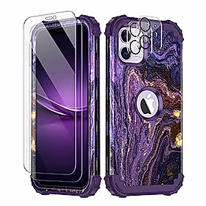 Miqala for iPhone 11 Case with 2 Tempered Glass Screen Protector+ 2 Camera Lens Protector,Three Layer Shockproof Heavy Duty Full Body Protective Case for Apple iPhone 11 6.1 inch.,Purple