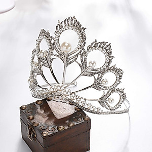 S SNUOY Prom Princess Crown Pearl Tiara Rhinestone Tiara Pageant Queen Crown Wedding Hair Jewelry