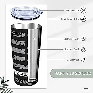 VKKOEWL Thin White Line EMS EMT Paramedic American Flag Stainless Steel Insulated Tumbler 20 Oz Travel Water Bottle Coffee Mug Drink Cup With Lid Straw