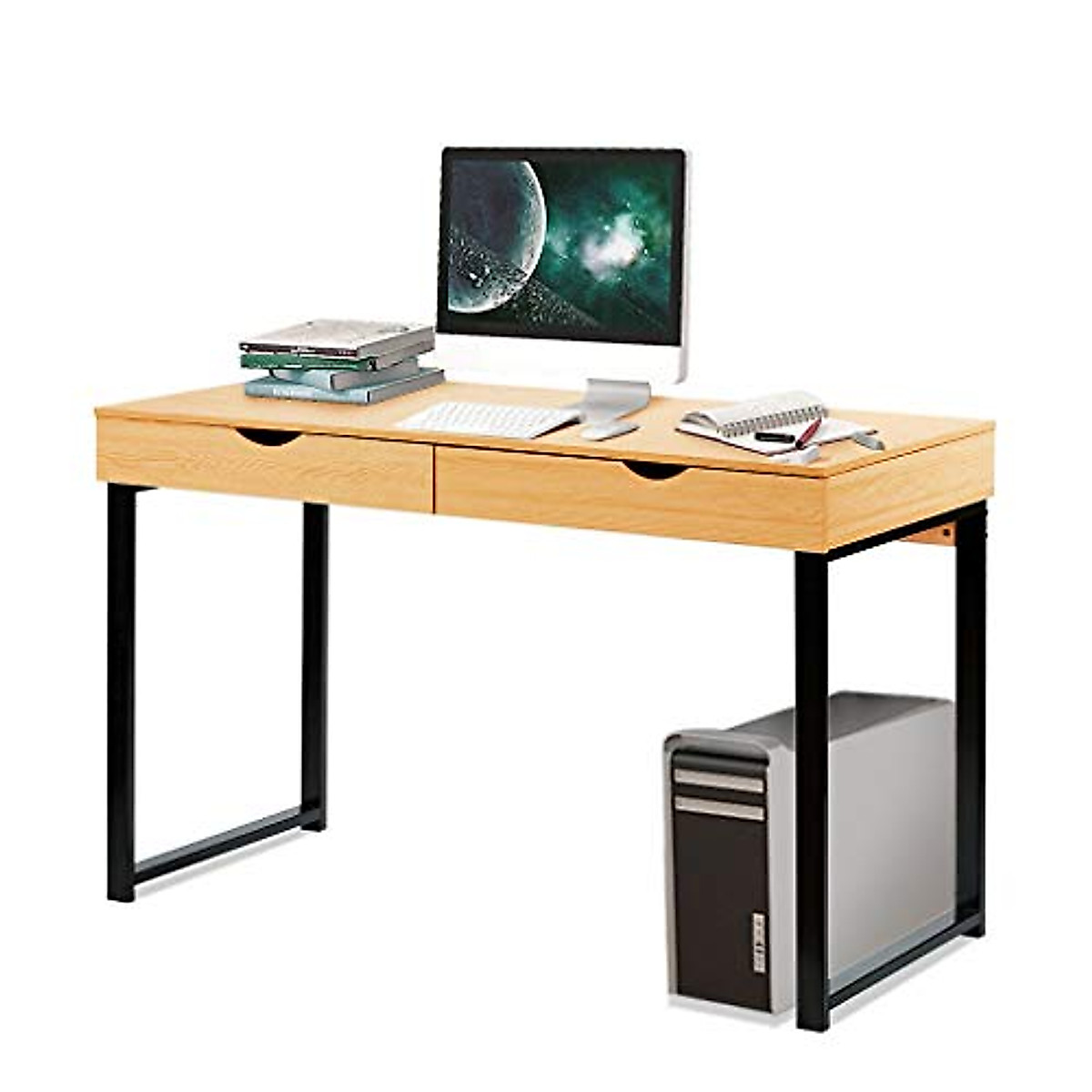 NDGDGA Desktop Computer Desk with Drawers for Small Spaces, Modern Home Office Laptop Table, Multipurpose Gaming Writing Study Computer Table Wooden Workstation (Yellow, 47.2 x 20.5 x 29.5 inches)