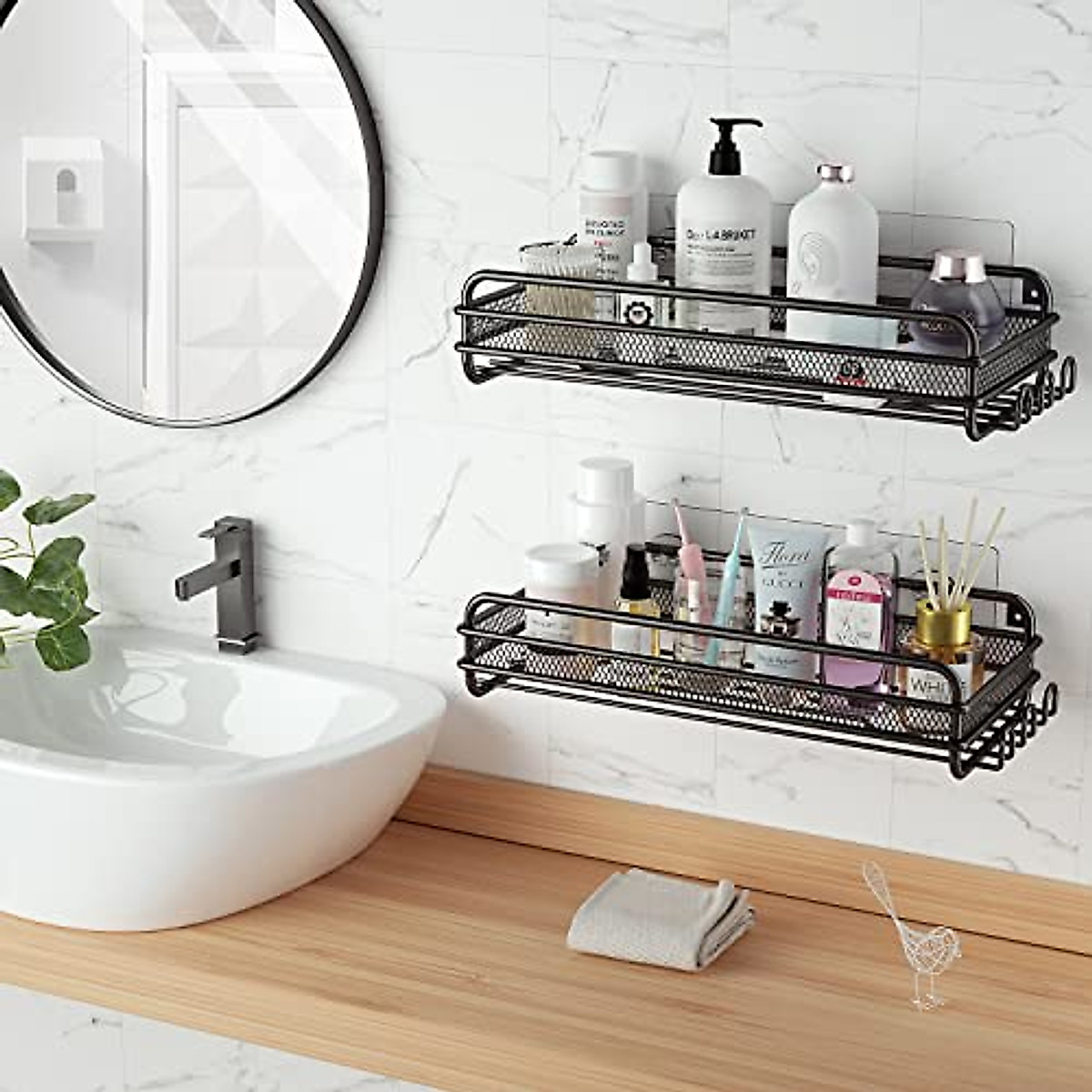 RelaxScene Shower Caddy Shelf - Self Adhesive 3-Pack Bathroom Shower Organizer Suction Storage with Soap Holder Shower Shampoo Holder Shelves Rack for Inside Shower Black