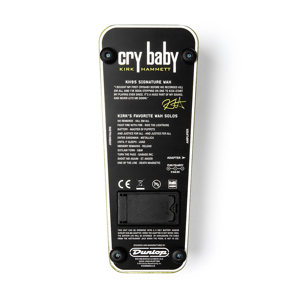 Dunlop KH95 Kirk Hammett Signature Cry Baby Wah Pedal Bundle with 2 Patch Cables and Dunlop 9V Power Supply