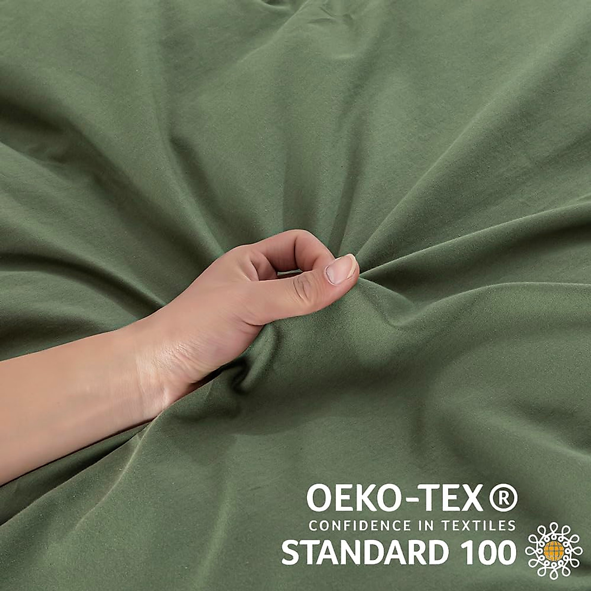 JELLYMONI Only 1 Piece Duvet Cover King Size - 100% Washed Cotton Linen Like Textured Comforter Cover, Breathable Soft Quilt Cover Without Pillowcases (Green, King 104"x90")