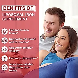 Liposomal Fe Iron Supplement for Women,65 mg Iron Supplements with Folic Acid & Vitamin B12 for Men,Red Blood Cell Production,Energy Support for Adults Iron Deficiency 60 Softgels(1 Bottle)