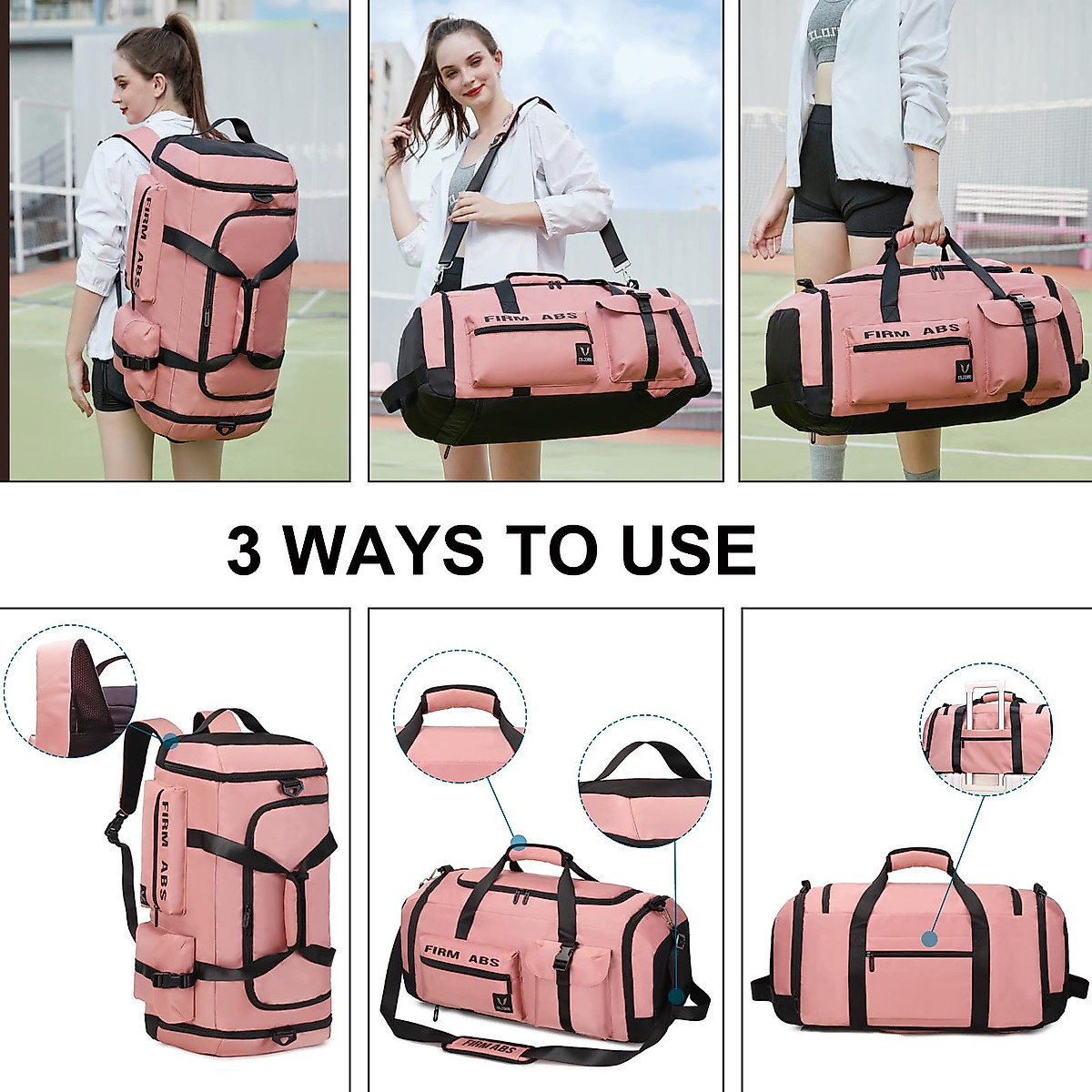 Eslcorri 65L Travel Duffle Bag for Women & Men - 3 in 1 Large Sports Gym Bag with Shoe and Wet Clothes Compartment Multipurpose Weekender Carry On Overnight Backpack for Swimming Yoga Camping -Black