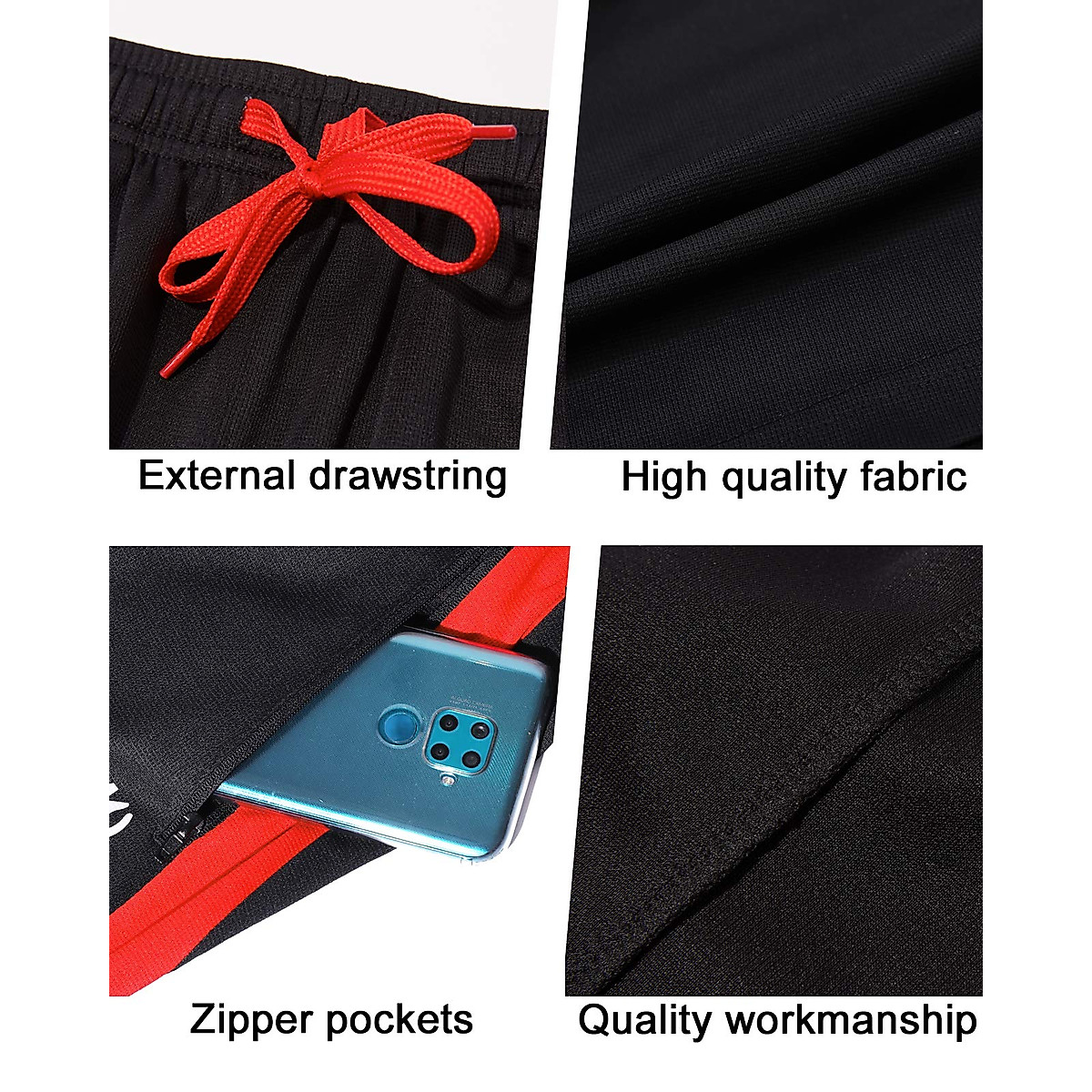 ZEROWELL Men’s Athletic Pants with Zipper Pockets Open Bottom Lightweight Sweatpants, for Workout, Running, Gym, Training (1224-Black XL)