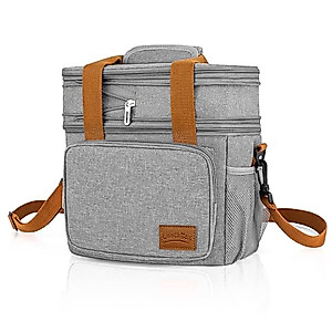 Xexxvre Lunch Box For Men Women,17L Insulated Lunch Bag Women, Expandable Double Deck Lunch Cooler Bag,Lightweight Leakproof Lunch Tote Bag, Suit For Work Travel Grey Light gray