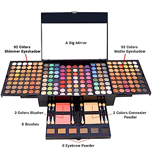 All in One Makeup Kit for Women Full Kit, 194 Colors Professional Makeup Gift Set with Facial Blusher, Eyebrow Powder, Concealer Powder, A Mirror, 6 Applicators