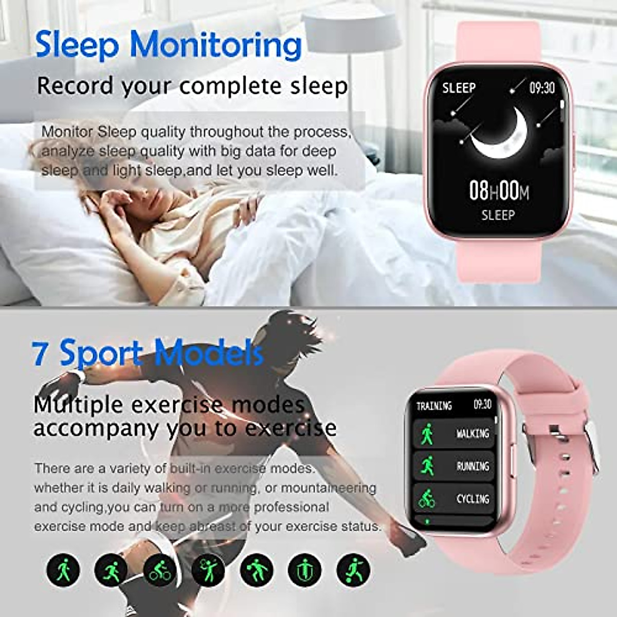 Kimnix Smart Watch(Make/Answer Call/Dial),1.81 in HD Sport Fitness Tracker with IP67 Waterproof Text and Call Bluetooth Smartwatch for Android iOS Phones Men Women Pink