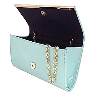 JNB Faux Patent Leather Glossy Candy Clutch, Mint