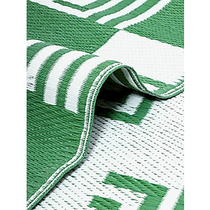 Eleet Reversible Mats, Plastic Straw Rug 5x8 ft - Modern Area Rug - Waterproof Portable Outdoor Rug RV, Patio, Backyard, Deck, Picnic, Beach, Trailer, Camping (5 x 8 ft, Olive Green)