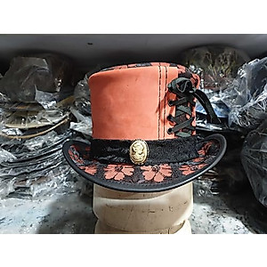 Steampunk Black Crusty Band Pink Leather Top Hat (Leather, XX-Large)