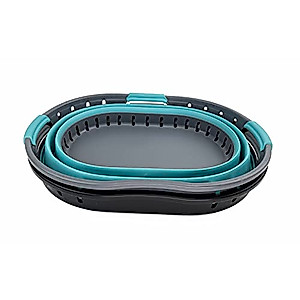 SAMMART 25L (6.6 gallon) Set of 2 Collapsible Plastic Laundry Basket - Foldable Pop Up Storage Container/Organizer - Portable Washing Tub - Space Saving Hamper/Basket (Alloy Grey + Crystal Blue)