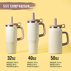 40oz Tumbler, Insulated Stainless Steel Water Bottle with Straw, Cover Cap, Leak Proof Travel Tumbler with Handle, BPA-Free, Cupholder Friendly, Gifts for Women & Men, Khaki