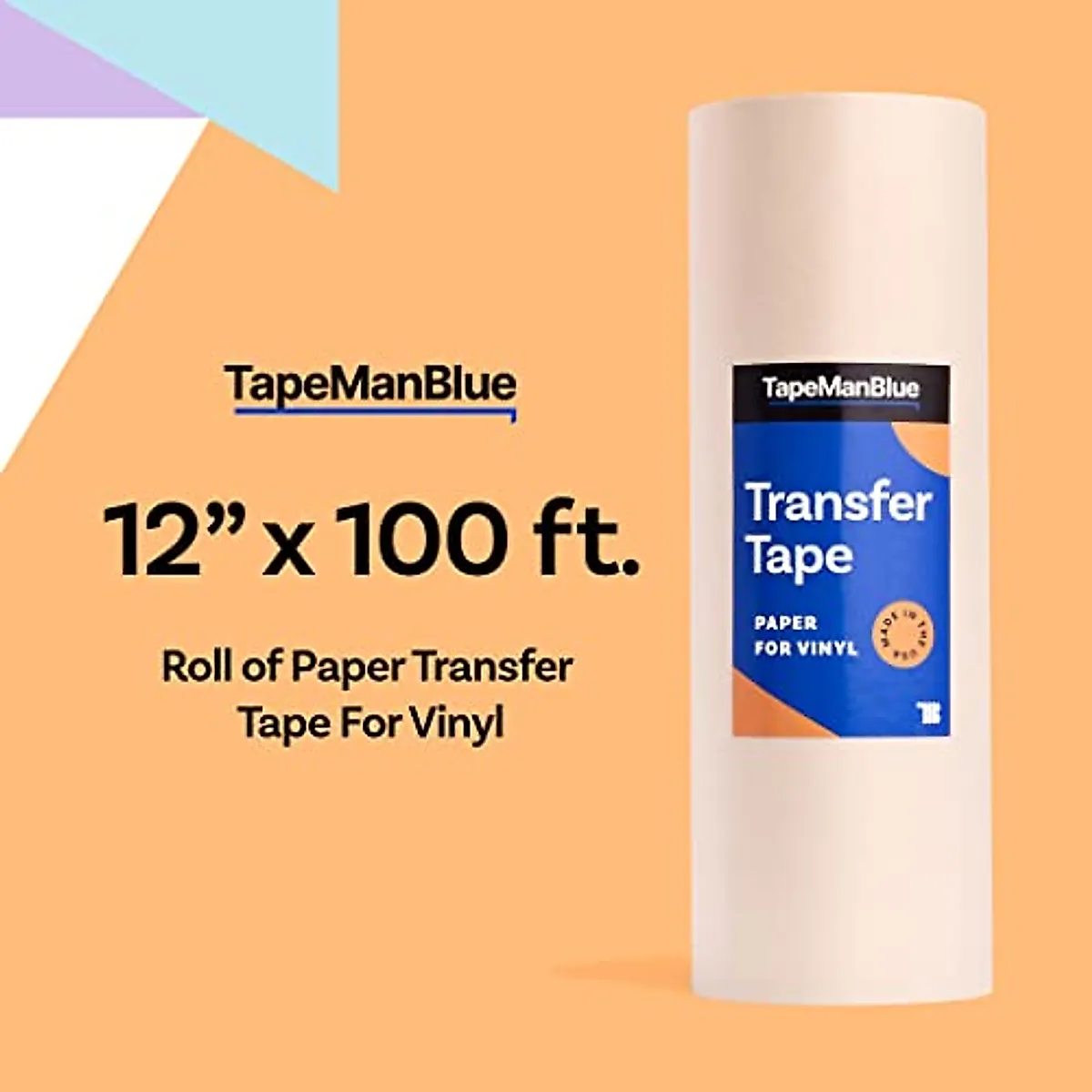 12" x 100' Roll of Paper Transfer Tape for Vinyl, Made in America, Premium-Grade Transfer Paper for Vinyl with Layflat Adhesive for Cricut Vinyl Crafts, Decals, and Letters
