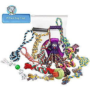 UPSKY Dog Rope Toys 15 Pack Dog Toys, Puppy Grinding Teething Chew Toys, Tug of War Toys for Puppy, Durable Chew Toys for Boredom, Dog Chew Toys for Puppy Small Dogs