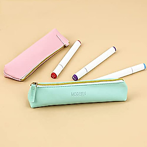 Vin Beauty 2 Pcs Leather Pencil Pouch, Slim Design Small Pencil Pouch Pencil Bag Zipper Pencil Case Bag Stationery Pouch Bag for Pens, Pencils, Markers