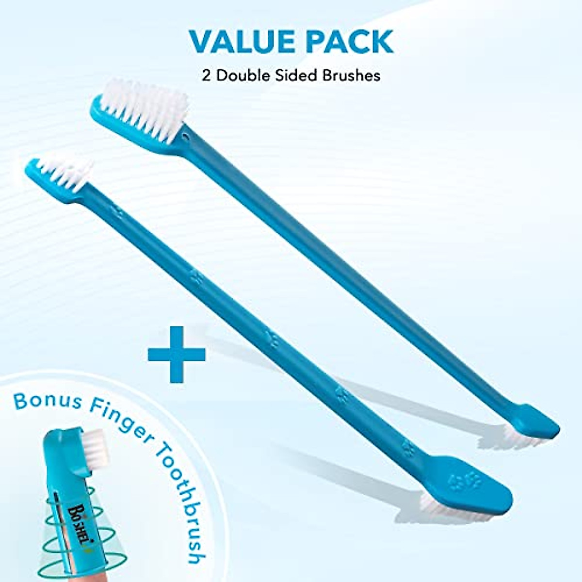 BOSHEL 3 Pc Dog Toothbrush - 2 Dog Tooth Brush + Dog Finger Toothbrush, Dual Headed Toothbrush For Dogs, Dog & Cat Toothbrush For Small & Large Breeds, Dog Tooth Brushing Kit, Puppy Toothbrush For Pet