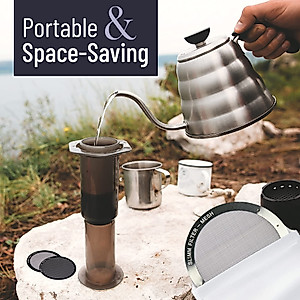 Reusable Filter Set by Slimm Filter - 2 Piece, Stainless Steel Metal - 2x Mesh Metal Filters For AeroPress Coffee & Espresso Maker, with Complimentary Recipe Book - Brew Barista-Grade Coffee At Home