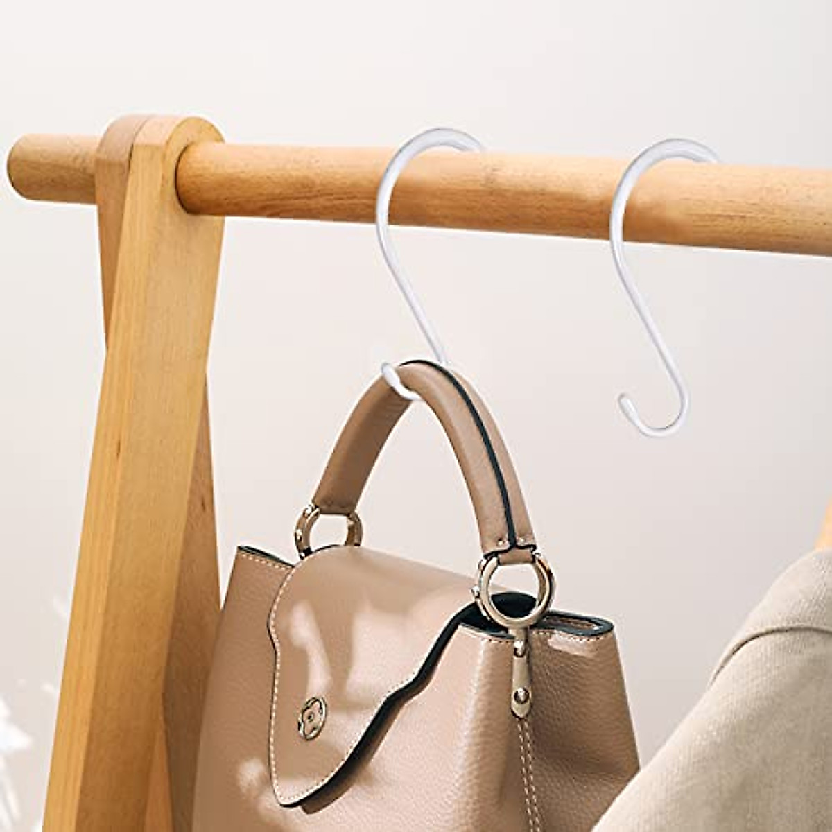 Large White Rubberized Coated S Hooks - 6 Pack Heavy Duty Closet Hooks for Hanging Tools Plants Lights Purses Handbags Coats Jeans Cups Pans and Pots