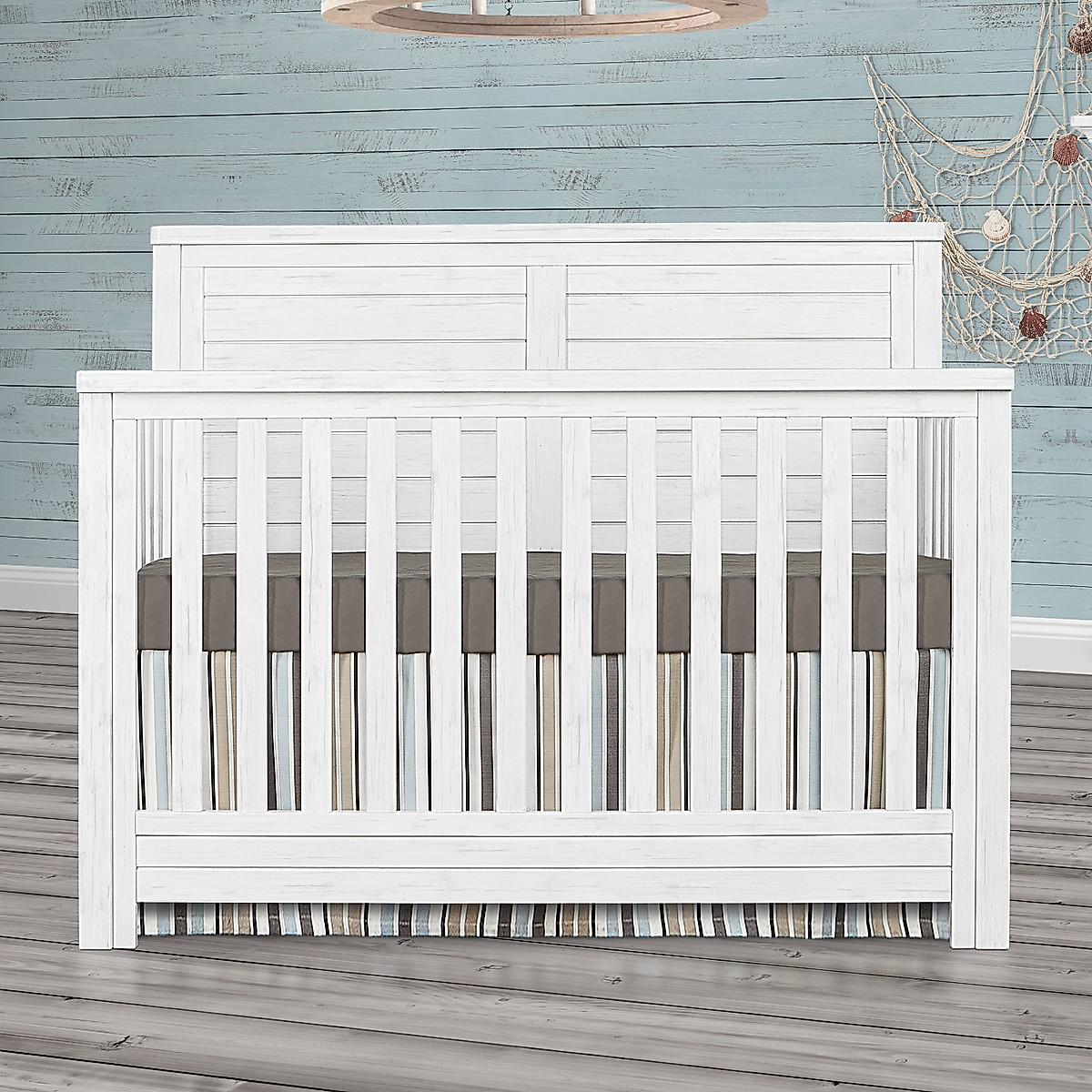 Evolur Belmar Flat 5 in 1 Convertible Crib & Double Dresser with Free 260 Coil Crib & Toddler Mattress