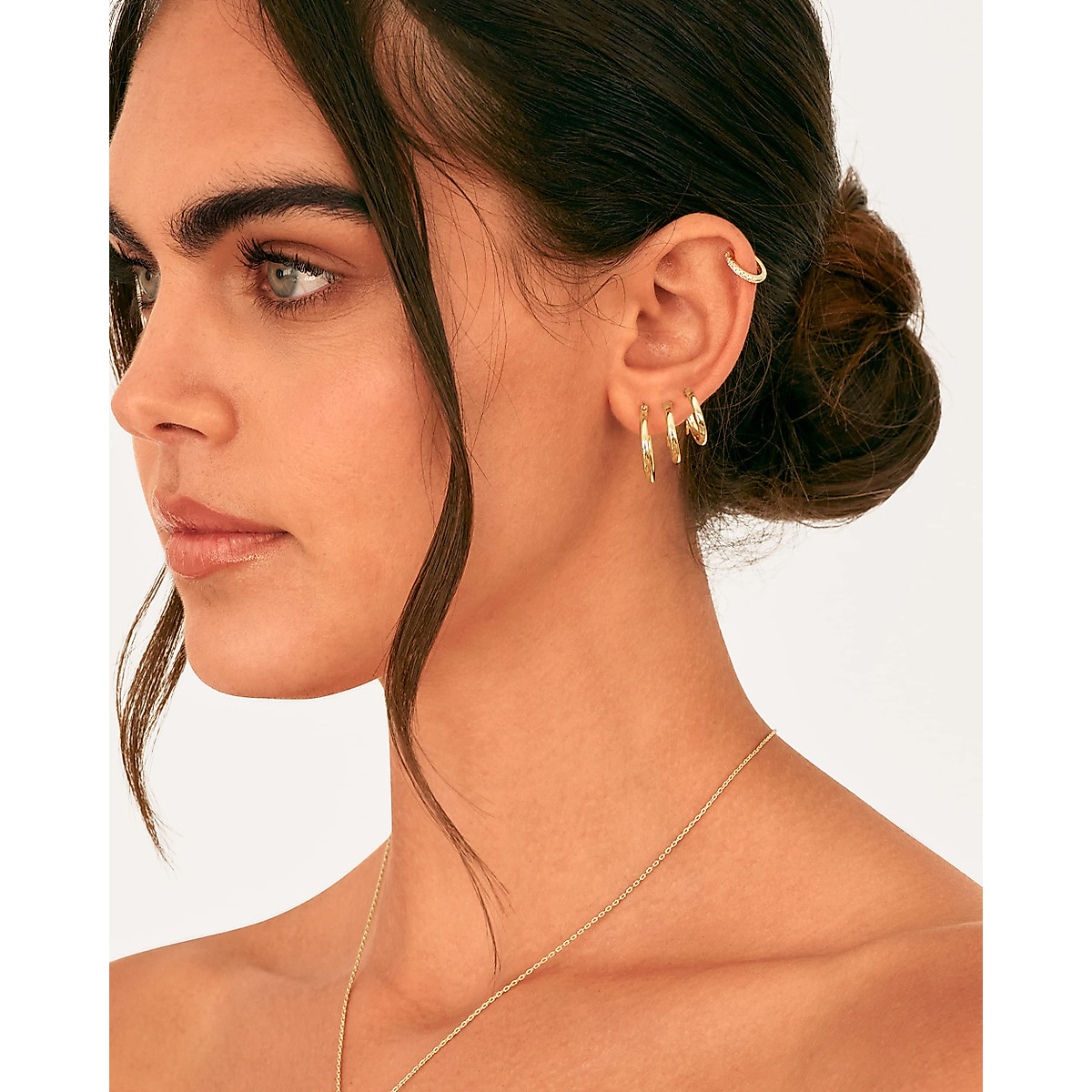 PAVOI Rhodium Plated 925 Sterling Silver Post Hoop Earrings for Women | Thin Small Gold Huggie Hoop Earrings | 3 Pairs Gold Hoop Earring Pack