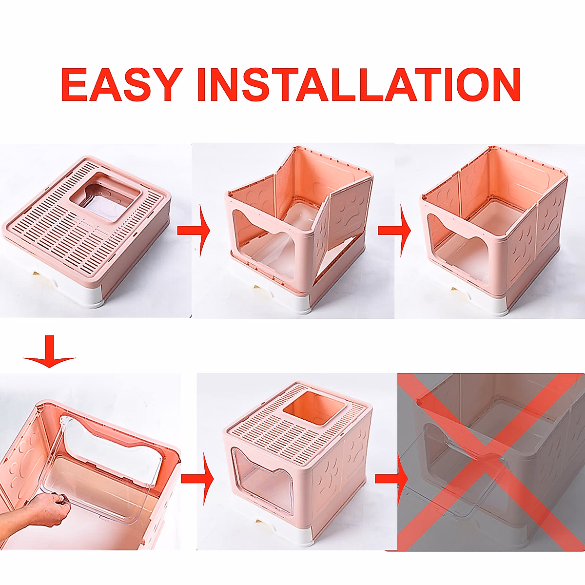 Extra Large Cat Litter Box with Lid Litter Box Enclosure Covered Cat Litter Box Self Cleaning Cat Litter Box Top Entry with Scoop Easy Clean Llitter Box Pink