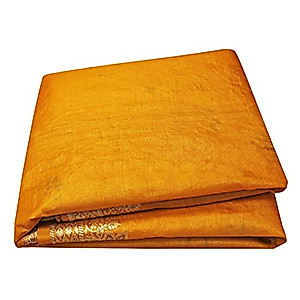 Peegli Vintage 100% Pure Silk Saree Yellow Woven Dress Making Fabric DIY Craft Sari