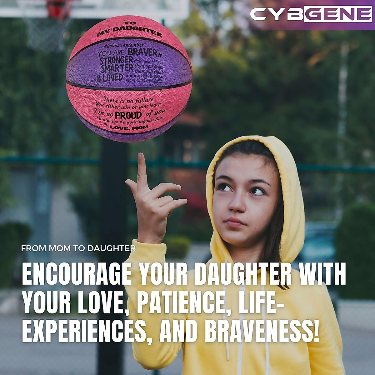 CybGene Engraved Basketball for Daughter, to My Daughter Basketball from Mom, Personalized Engraved Basketball with Warm Message to Daughter, Birthday Day Gifts for Daugther