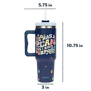 Love in Faith | Stainless Steel Faith-Based 40oz Tumbler with Handle | Vacuum Insulated | Christian Gifts (He Has a Plan Floral)