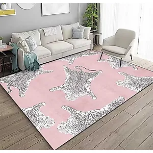 Qmkmyy Simple Fashion Leopard Area Rug 6'x9' for Living Room Tiger Pattern Pink Bedside Rugs Low Pile Lightweight Entryway Mats