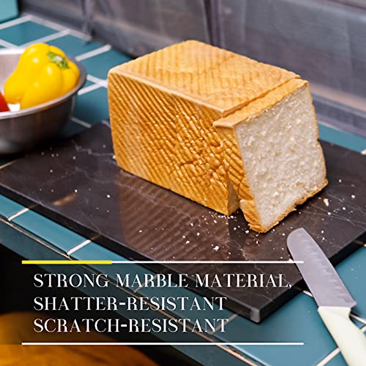 HERFECEAL Marble Cutting Board, Marble Pastry Board Serving Tray Plates for Cheese Rolling Dough, Non-Stick Marble Slab with Non-Slip Rubber Feet for Cake Display, Black 12"x16"