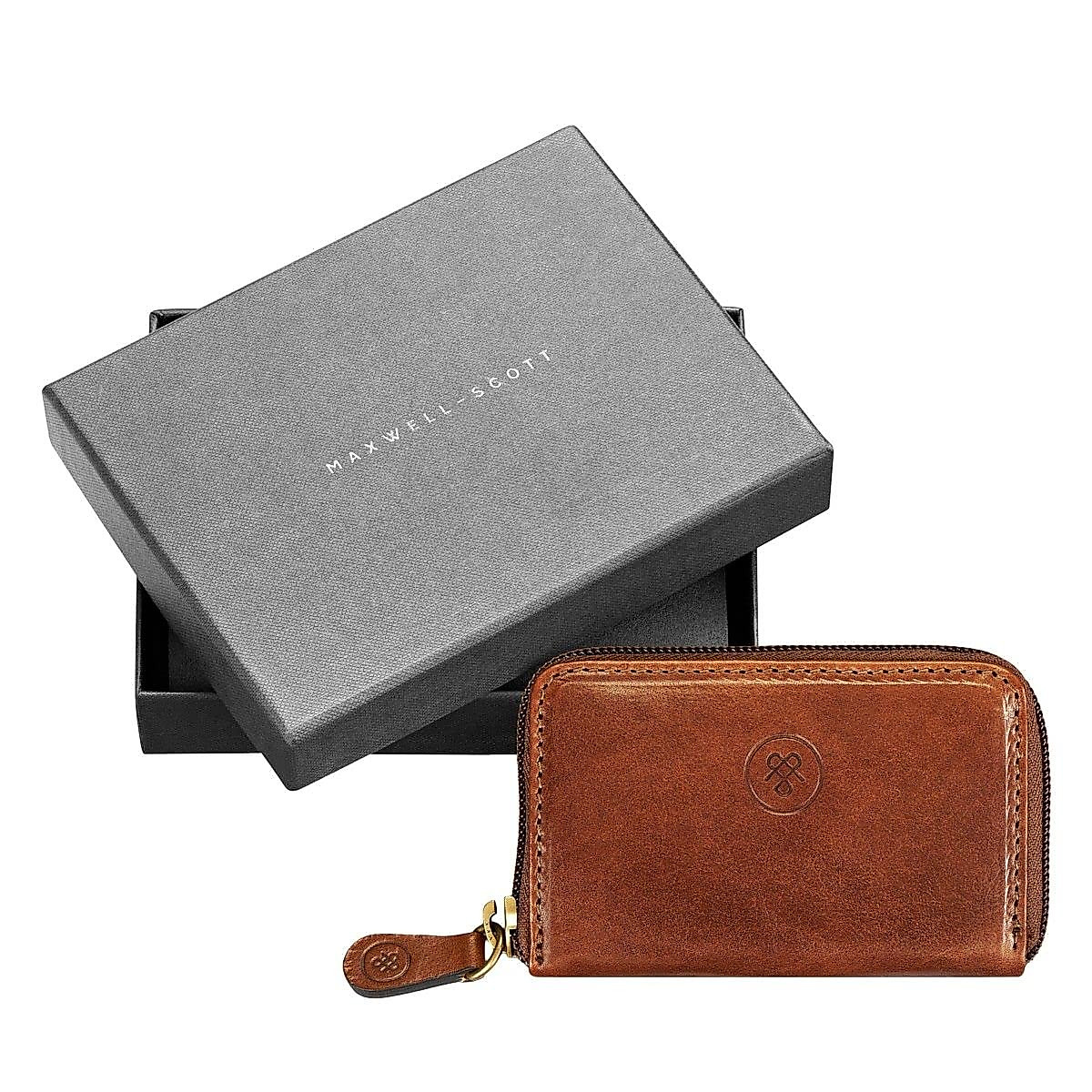 Maxwell Scott - Luxury Luxury Leather Key Holder Case with Zip - Made from Premium Full Grain Hides - The Vinci Chestnut Tan