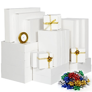 joyhalo 24 Pack Gift Boxes with Lids for Presents - White Small Large Chritsmas Gift Boxes Bulk for Clothes with Ribbon and Flowers, Assorted Sizes for Wrapping Gifts, Shirt, Gift Wrapping Supplies