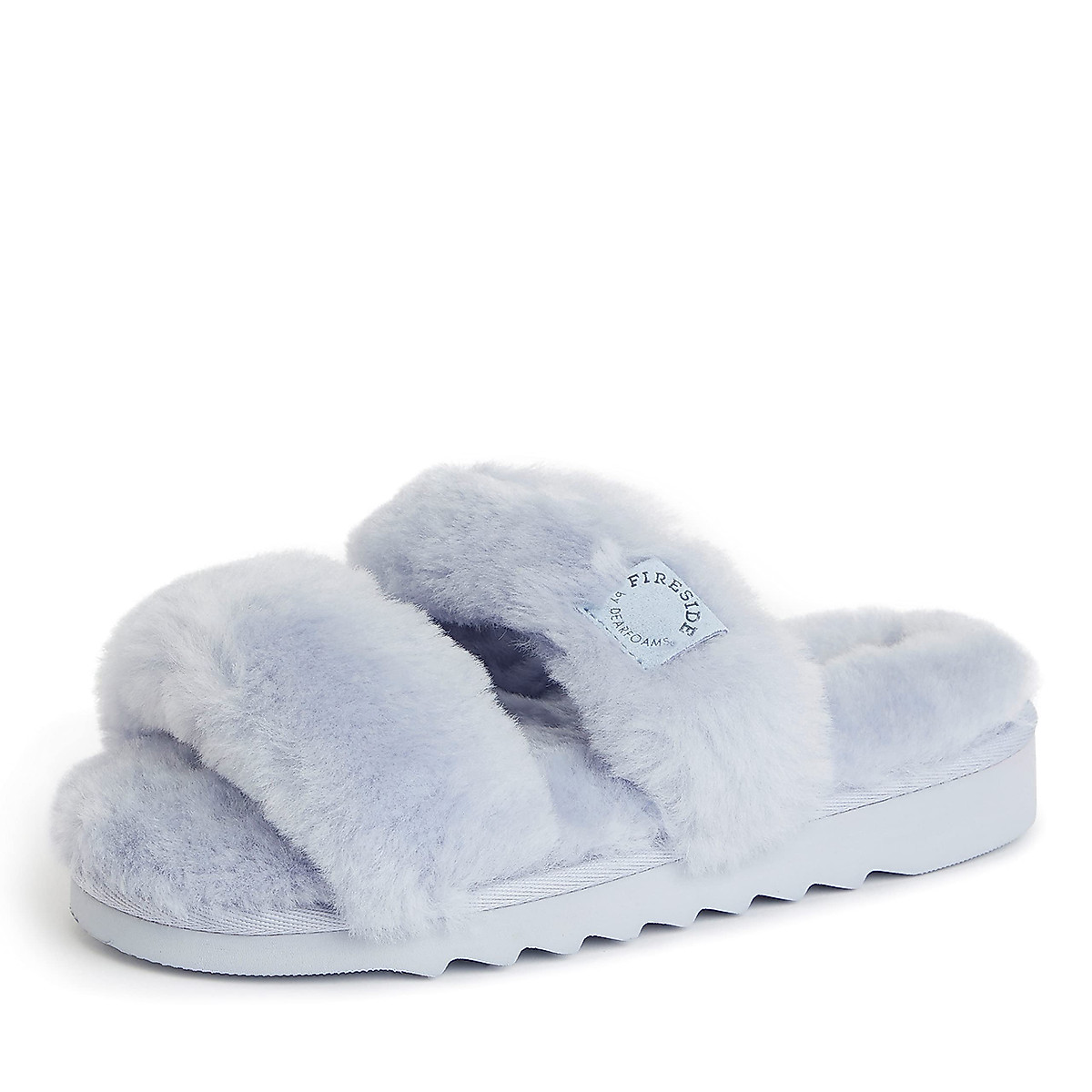 Dearfoams Women's Fireside Benalla All Over Shearling Double Band Easy on/Off Slide Slipper, Eventide, 9