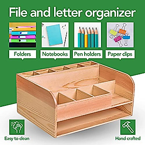 MissionMax Natural Pine Wood Desk Organizer with File Organizer