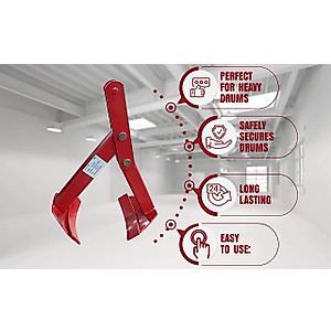Pake Handling Tools Steel Drum Lifter - Secure Reliable Heavy Duty 1100 lbs Working Load Limit (WLL)