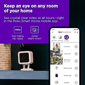 Roku Indoor Camera for Home Security, 2-Pack - Wired Security Camera with 1080p HD Color Night Vision, Compatible with Alexa & Google, Motion & Sound Detection, Built-in Siren (Renewed)
