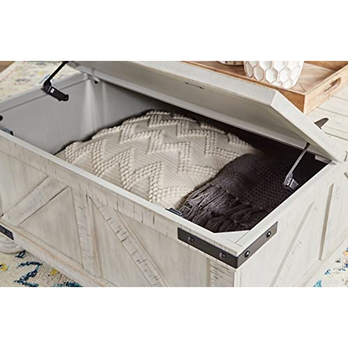 Signature Design by Ashley Carynhurst Casual Cocktail Table with Storage, Whitewash