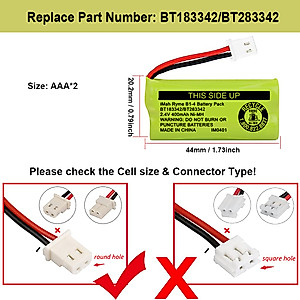 iMah BT183342/BT283342 2.4V 400mAh Ni-MH Battery Pack Compatible with AT&T VTech Cordless Phone Batteries BT166342/BT266342 BT162342/BT262342 2SN-AAA40H-S-X2, Pack of 2