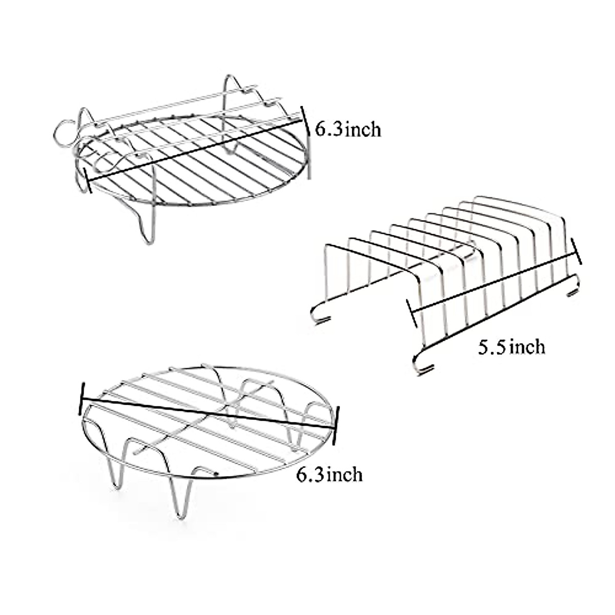 Air Fryer Rack Air Fryer Accessories 6'' Set of 3 Multipurpose Double Layer Rack with Skewer Round Cooking Rack Toast Rack Fits Most 2.5QT or Above Air Fryer